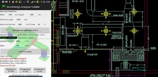 Duct Design W 3D CAD Dxf O/P Android App
